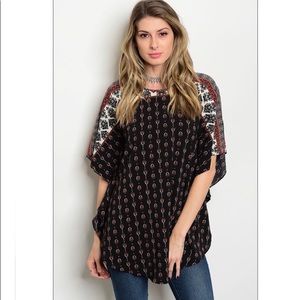 Tops | Black Rust Print Top Tunic Boho Style Top | Poshmark